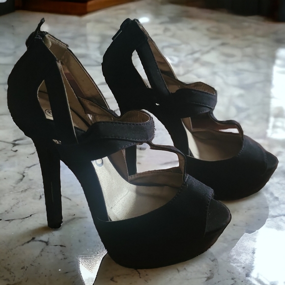 Deb | Shoes | Deb Black Spiked 5 High Heel Open Toed Zip Up Sandal ...